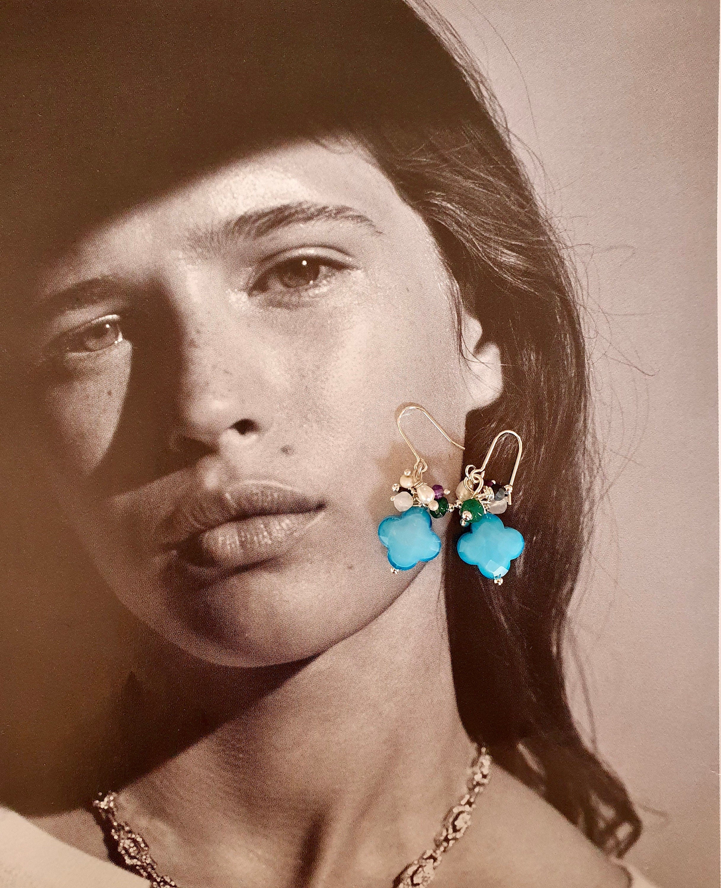 Turquoise Four Leaf Clover Gemstone Cluster Earrings – Beautiful Jewels ...