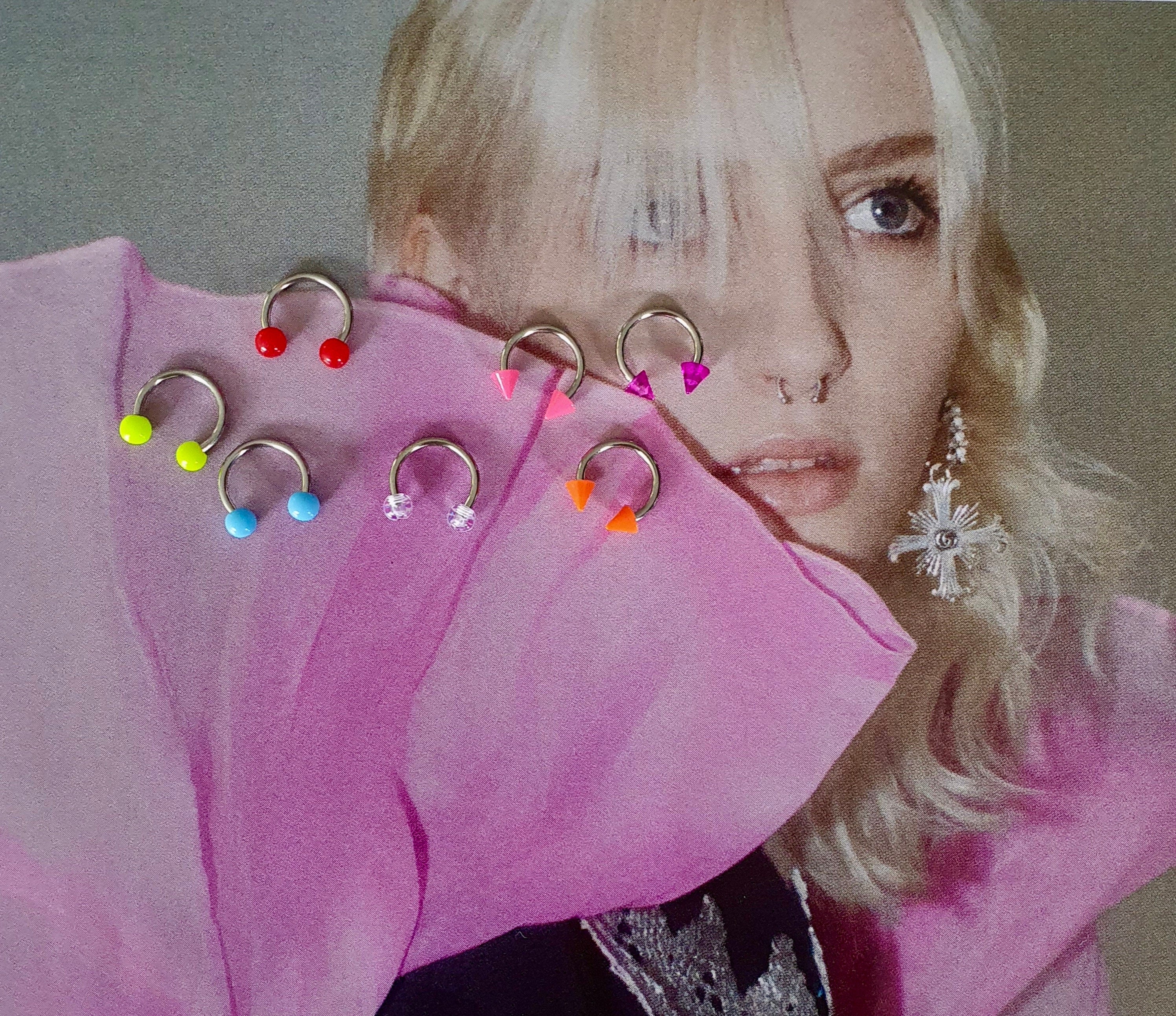 16 Gauge Surgical Steel Vertical Labret, Horseshoe with Acrylic Spikes ...